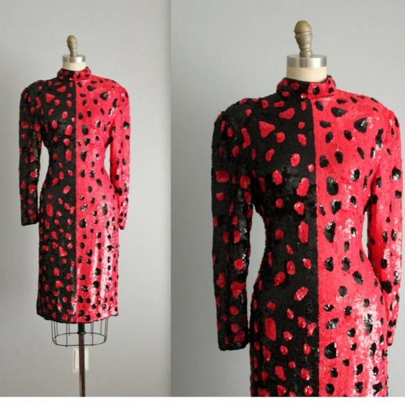 Scarlet Rage | Dresses | Harlequin Beetlejuice New Wave 8s Beaded Sequin Dress Cruella Drag Mob ...